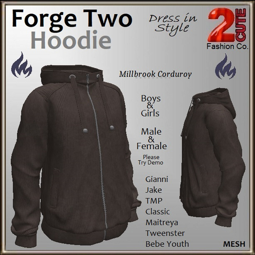 Second Life Marketplace - Forge Two Hoodie [2cute] Millbrook Corduroy